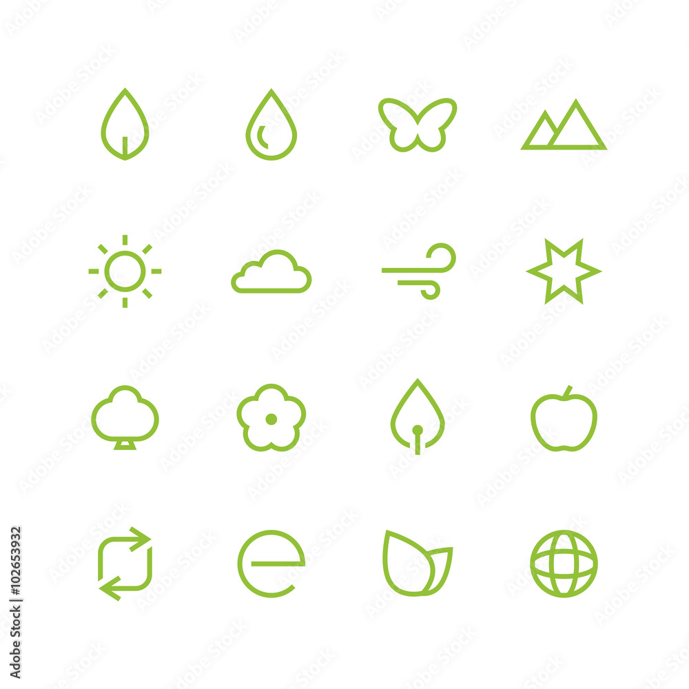 Nature icon set - vector minimalist. Different symbols on the white ...