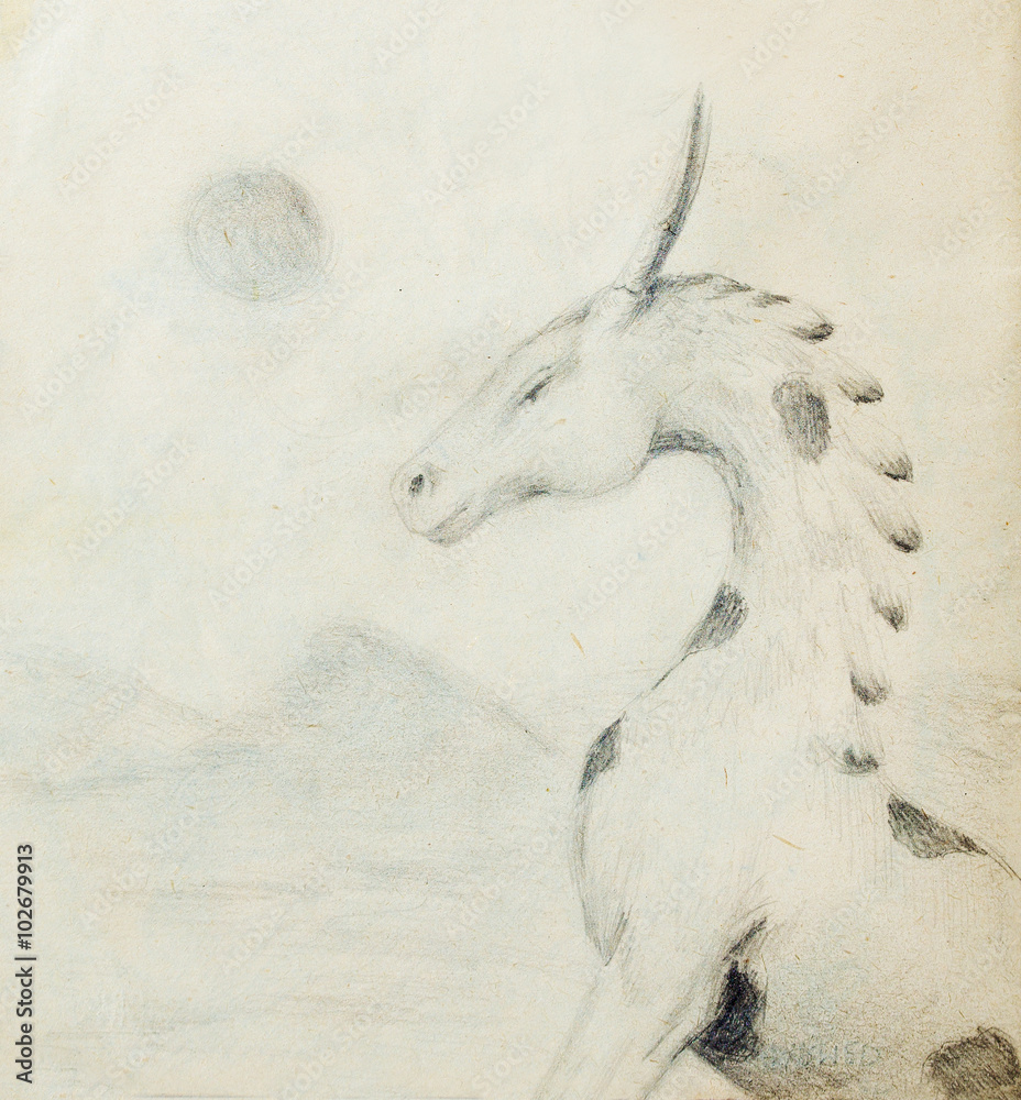 pencil drawing dragon on old paper background. Stock Illustration ...