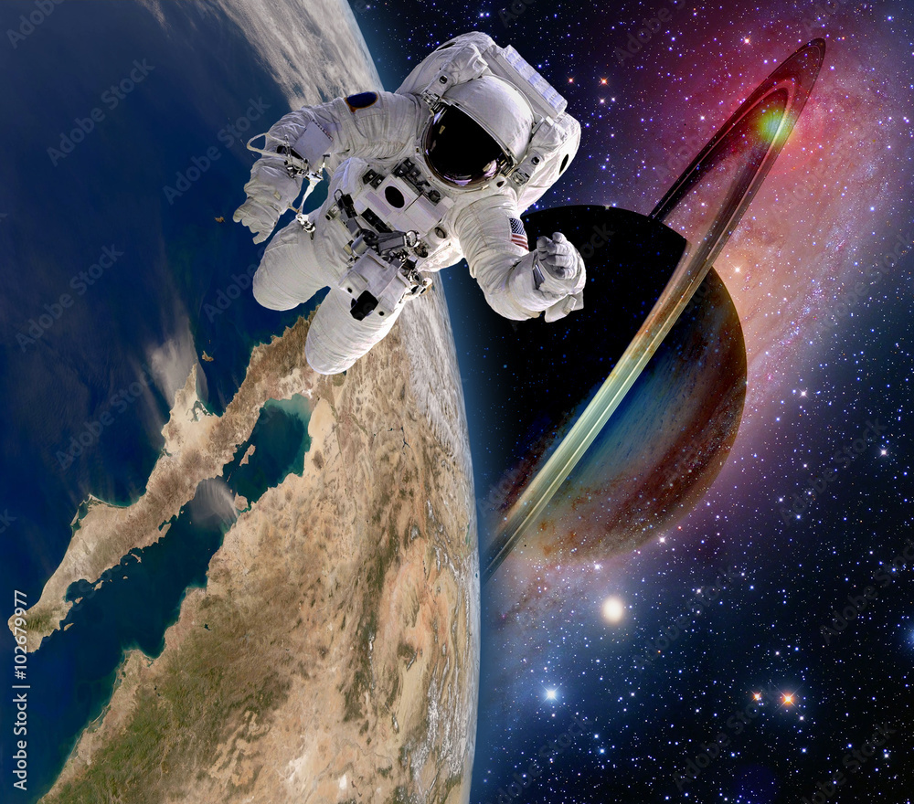 Universe Galaxy Planets Astronaut Walking