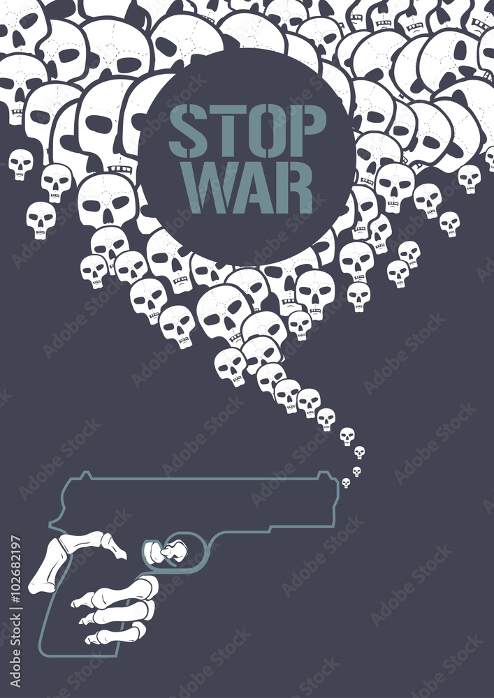 Stop war concept vector illustration. War gun with skeleton hand Stock ...