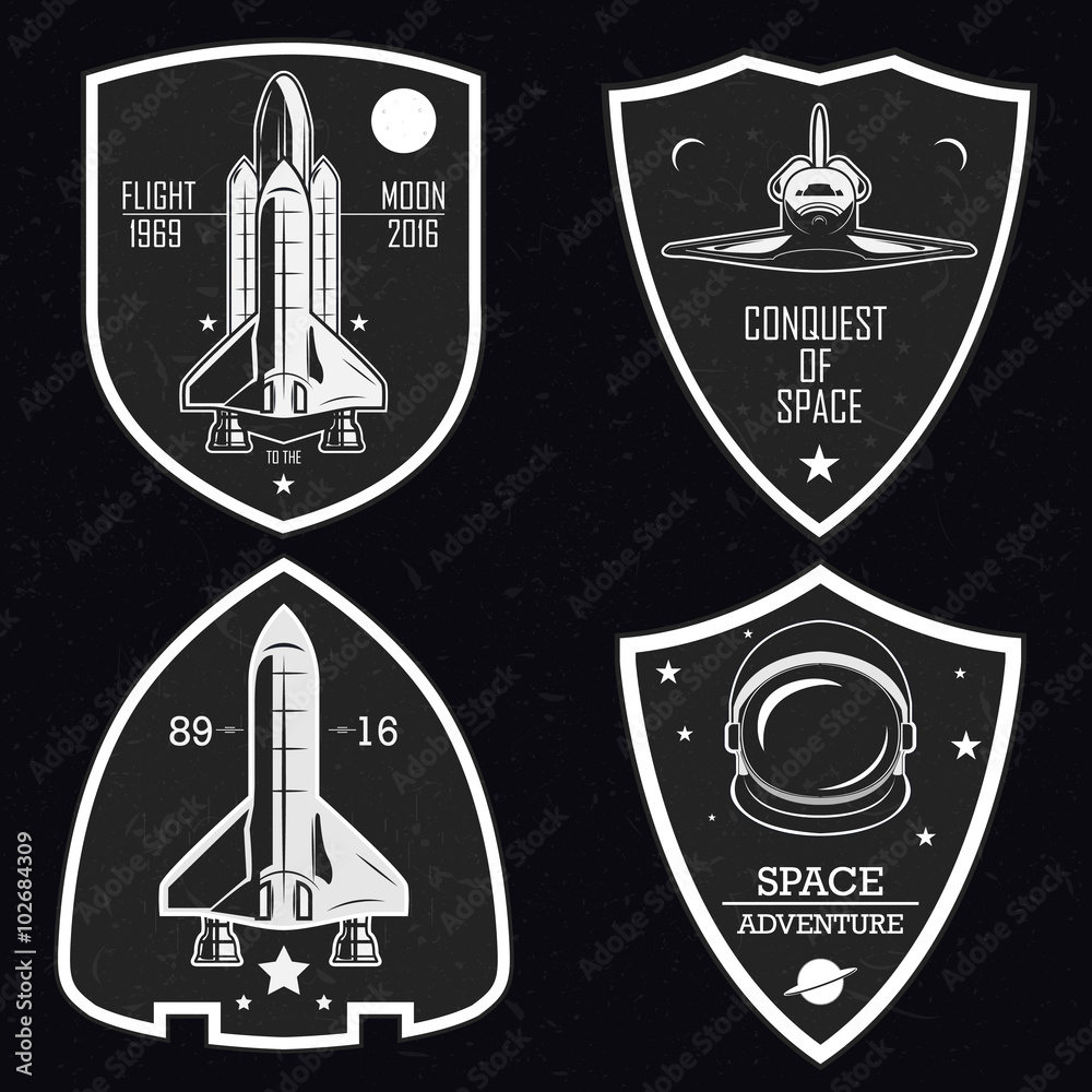 Set of vintage space, emblems, logos and labels. Monochrome style ...