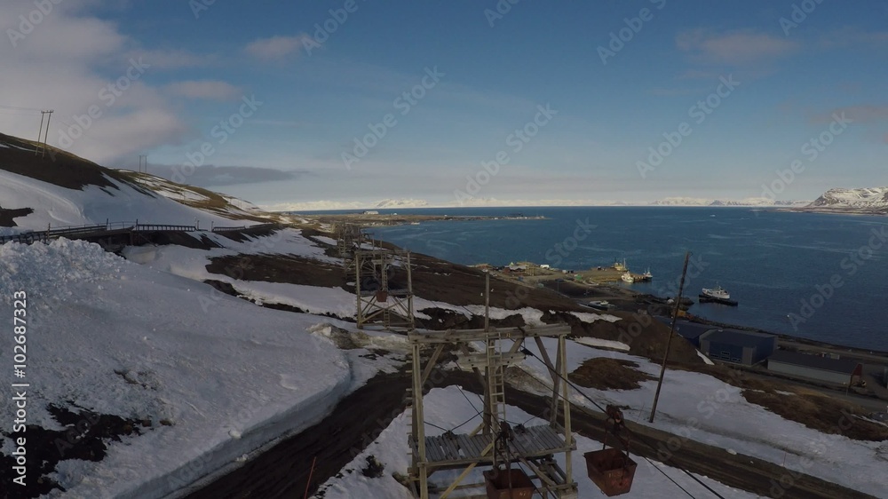 Mining infrastructure in Svalbard aerial 2.7K ungraded Stock Video ...