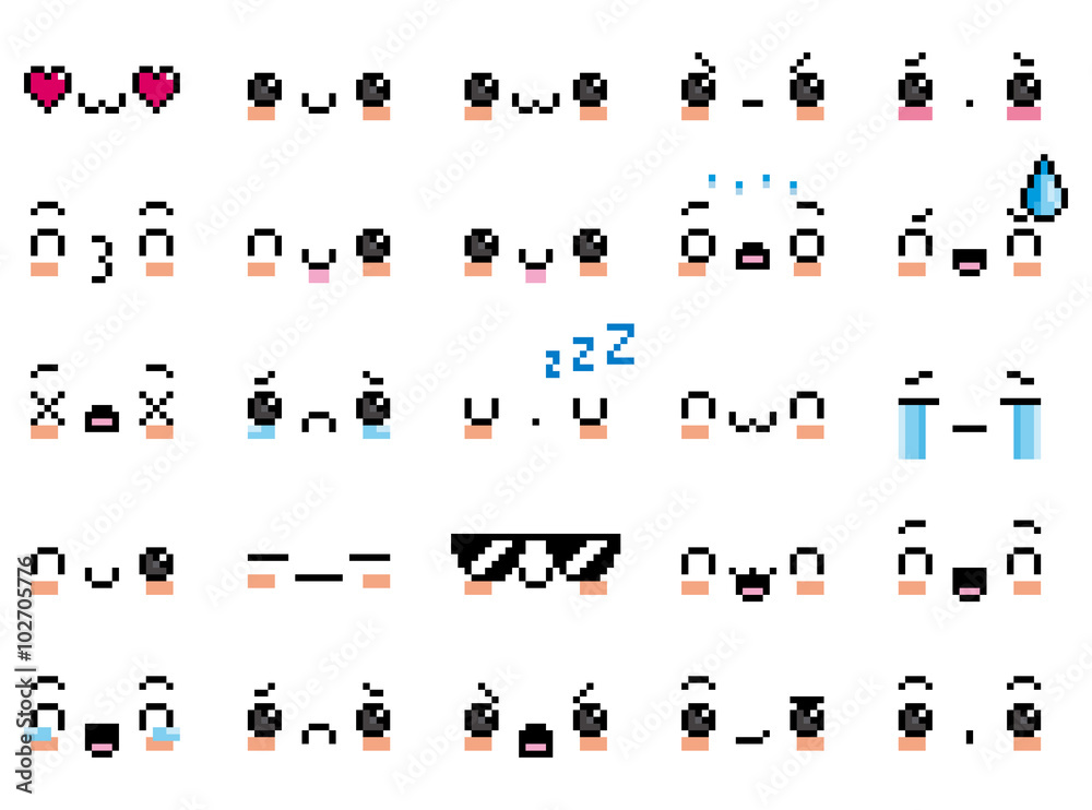 Set Of Different Cartoon Pixel Faces Stock Vector | Adobe Stock
