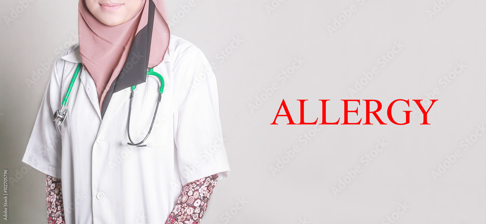 Poster Doctor Standing front of Wall written ALLERGY – Wall Art | UkPosters