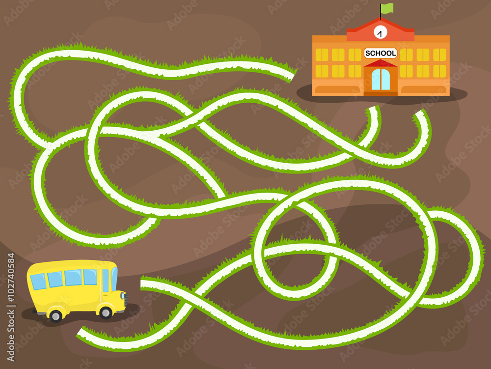 Vector maze game with school bus way to the school Stock Vector | Adobe ...