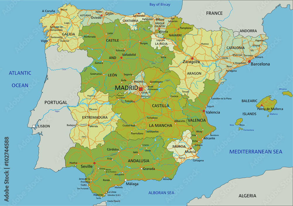 Spain - Highly detailed editable political map with separated layers ...