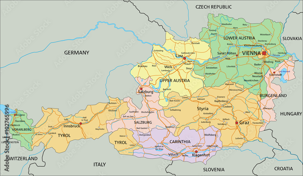 Austria - Highly detailed editable political map with labeling. Stock ...