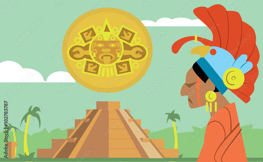 Vecteur Stock Pyramid Maya, chief of the tribe Maya. Vector ...