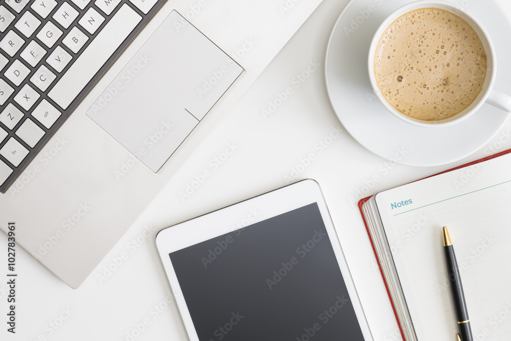Flat lay photo of office desk Stock Photo | Adobe Stock