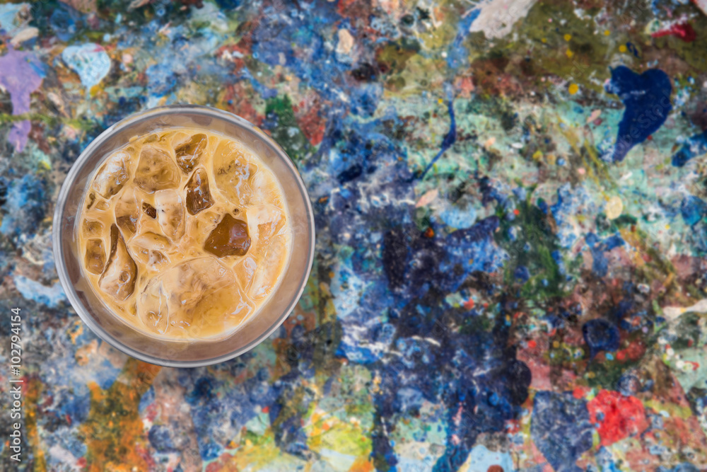 iced coffee on grunge paint poster color background Stock Photo | Adobe ...