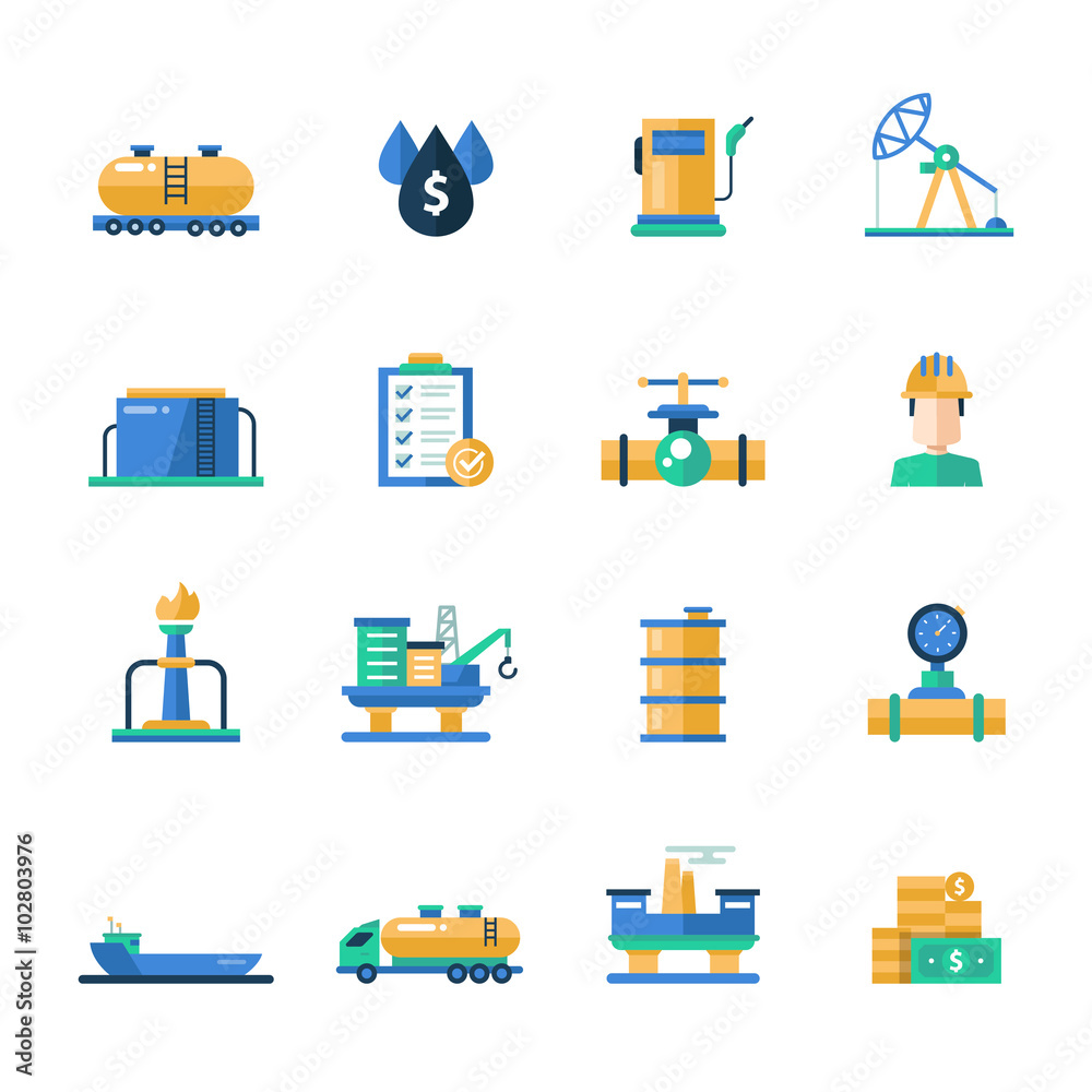 Oil, gas industry modern flat design icons and pictograms Stock Vector ...