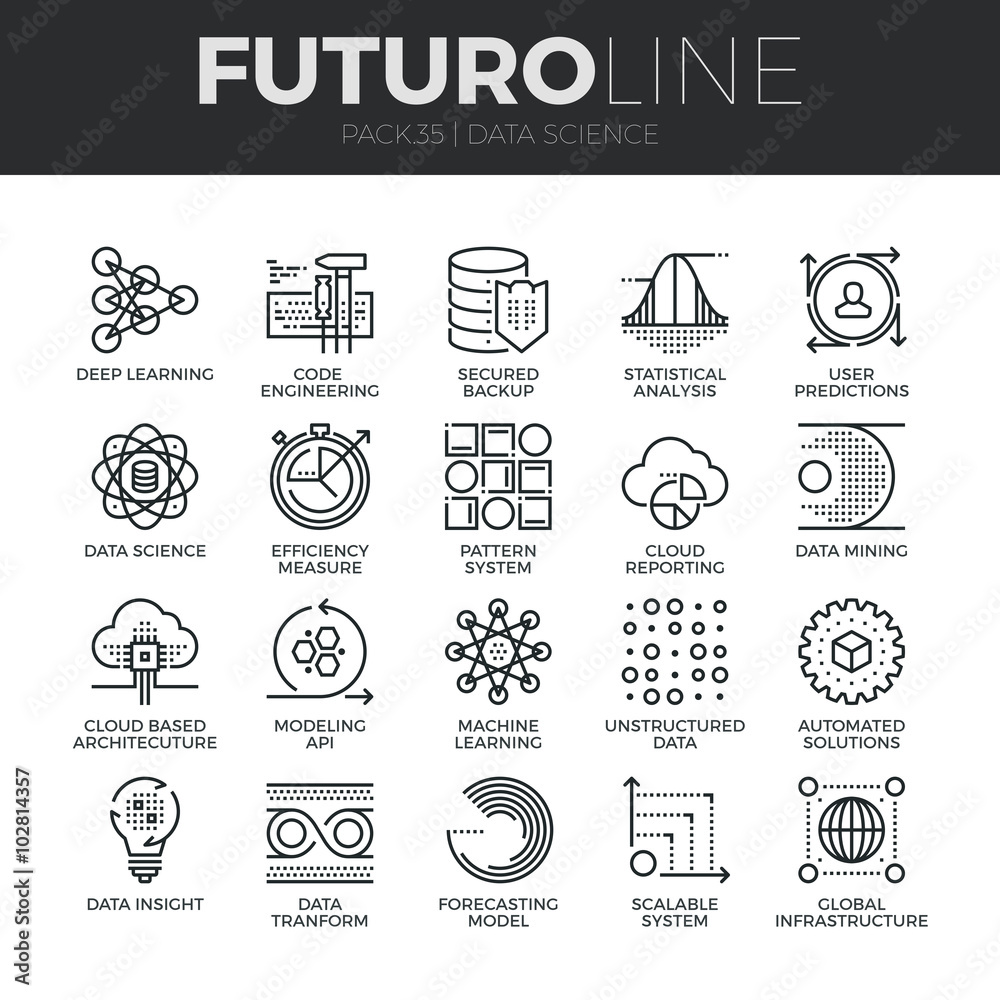 Data Science Futuro Line Icons Set Stock Vector | Adobe Stock