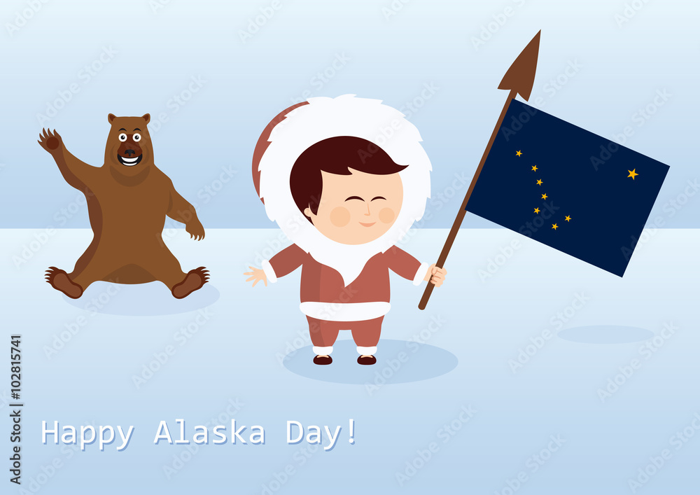 Happy Alaska Day! Funny vector wishes. Vector illustration of Inuit ...