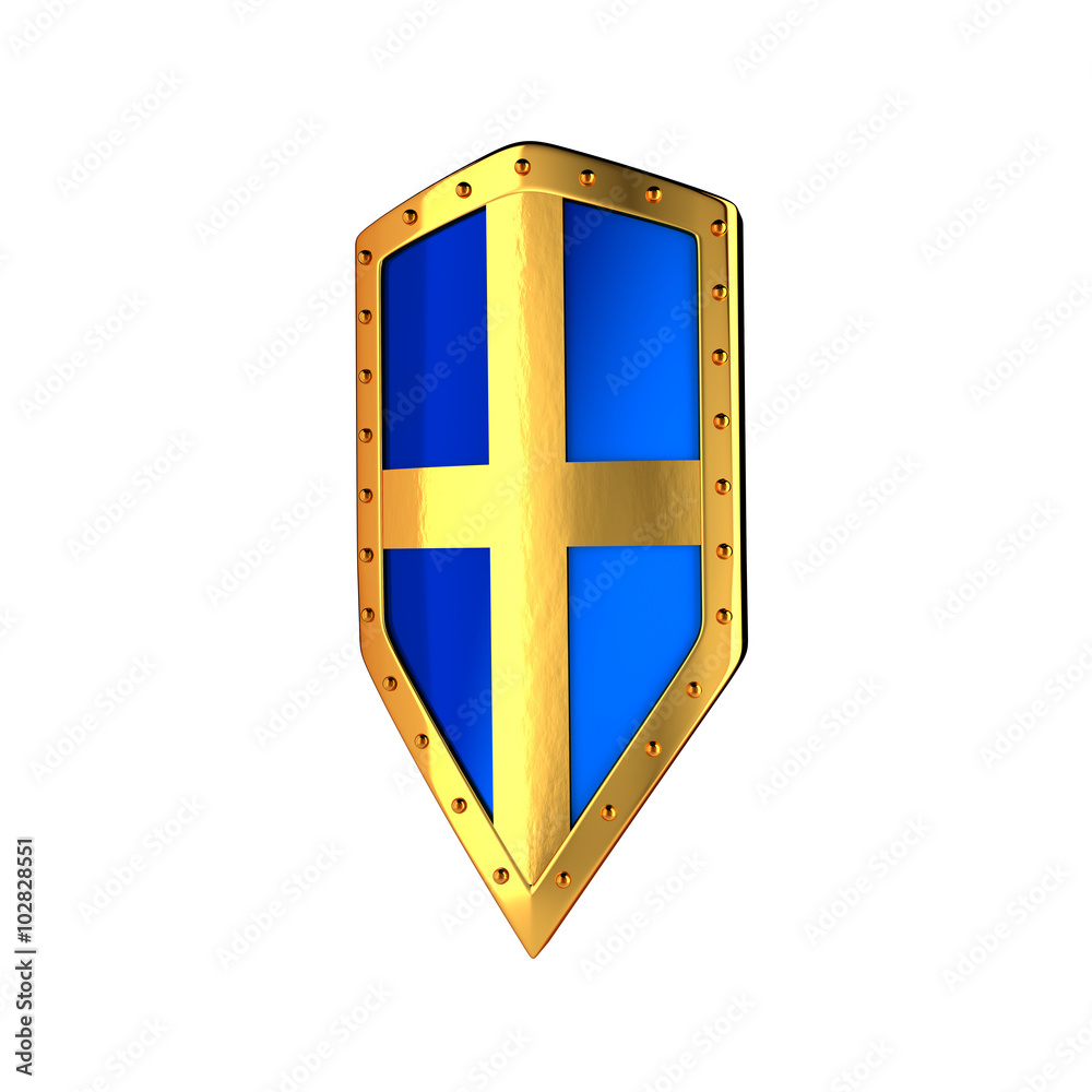 Gold and blue shield isolated on the white background Stock ...
