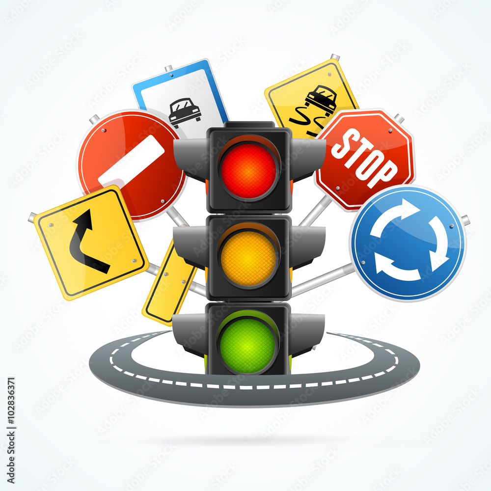 Traffic Light and Road Sign Concept. Vector Stock Vector | Adobe Stock
