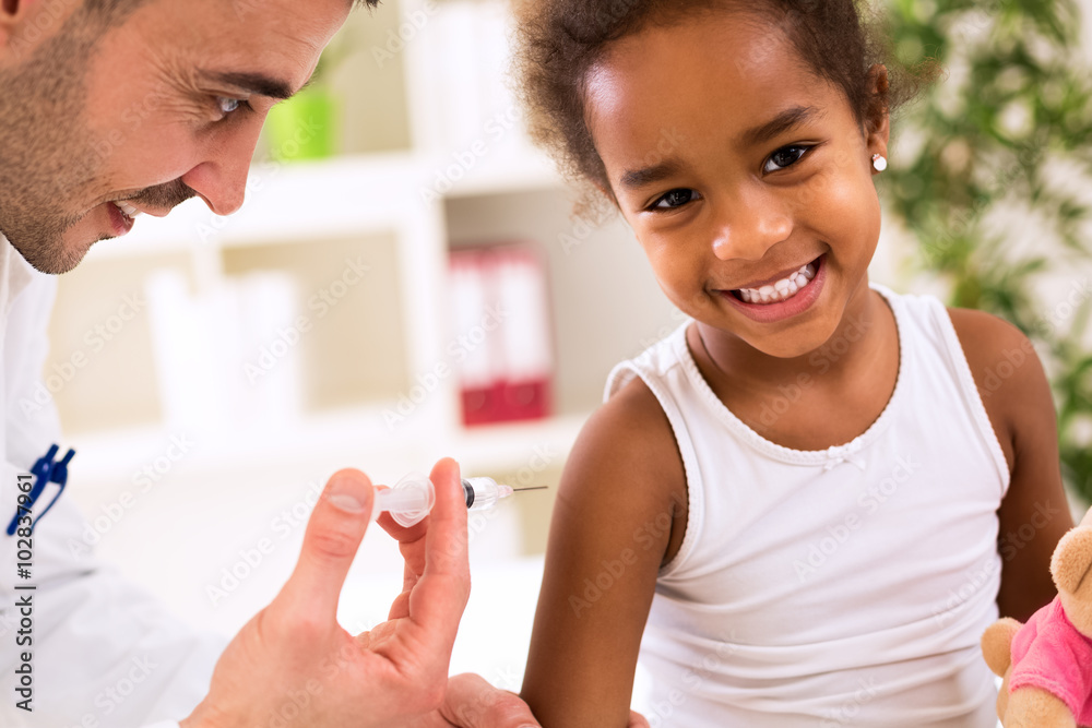 Little happy girl get an injection Stock Photo | Adobe Stock
