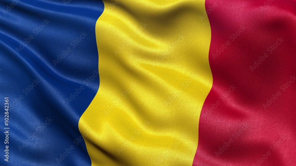 Realistic flag of Romania waving in the wind. Seamless loop with highly ...
