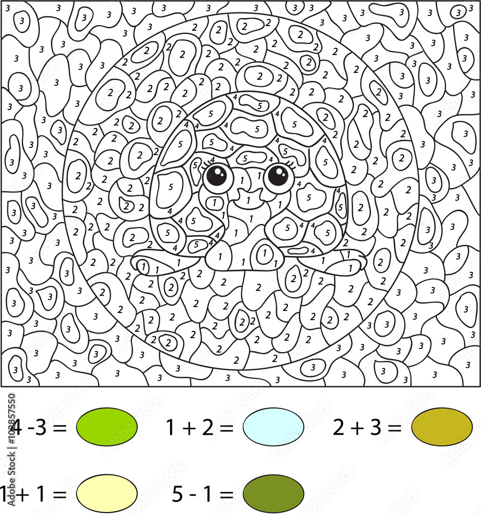 Cartoon turtle. Color by number educational game for kids Stock Vector ...