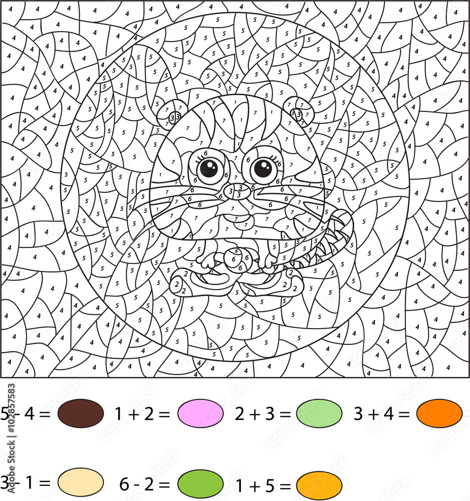 Cartoon tiger. Color by number educational game for kids Stock Vector ...