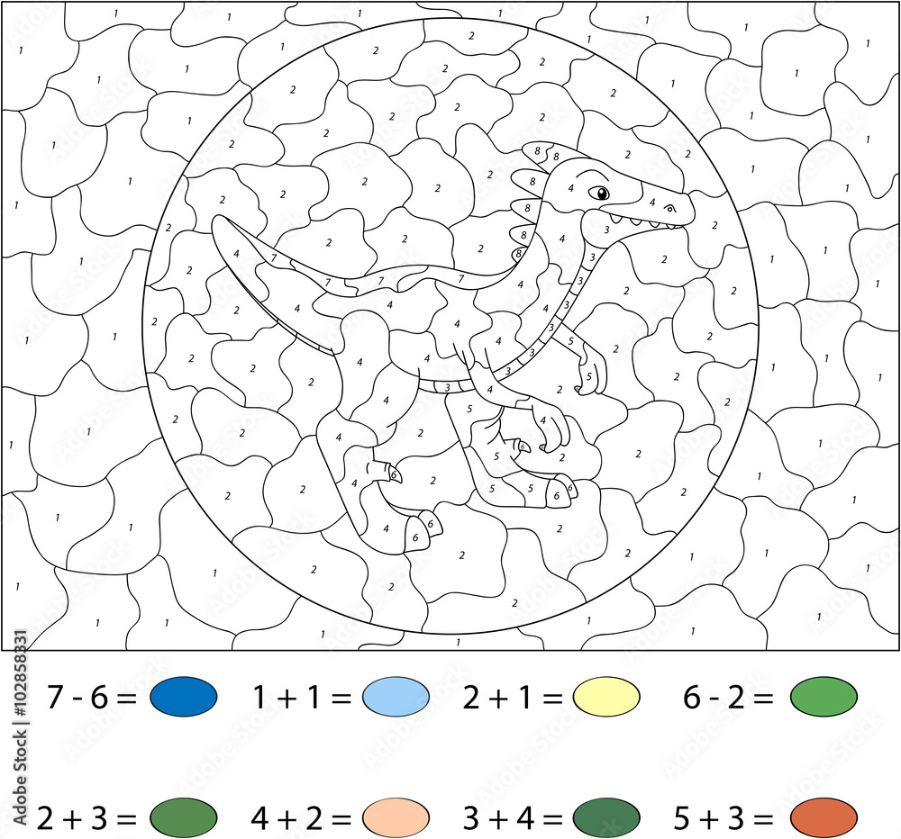 Cartoon dinosaur. Color by number educational game for kids Stock ...