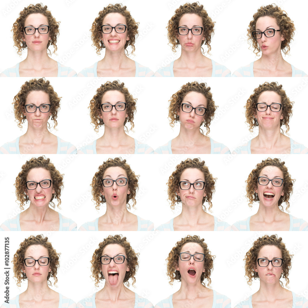 curly brunette with glasses young caucasian woman collection set of ...