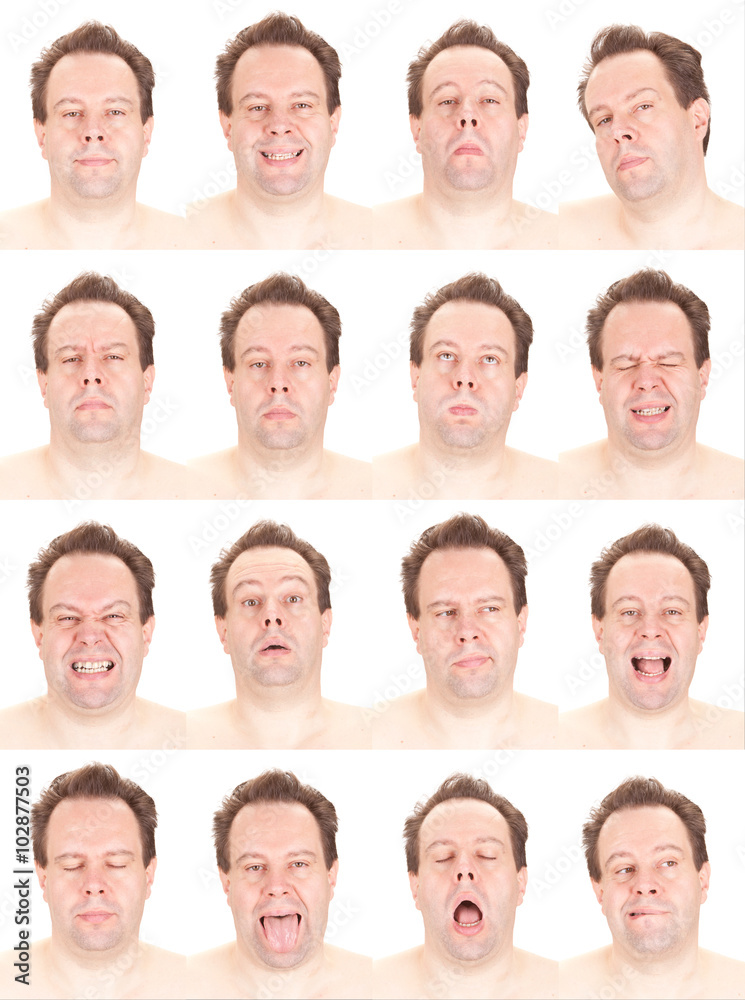 bald red head adult caucasian man collection set of face expression ...