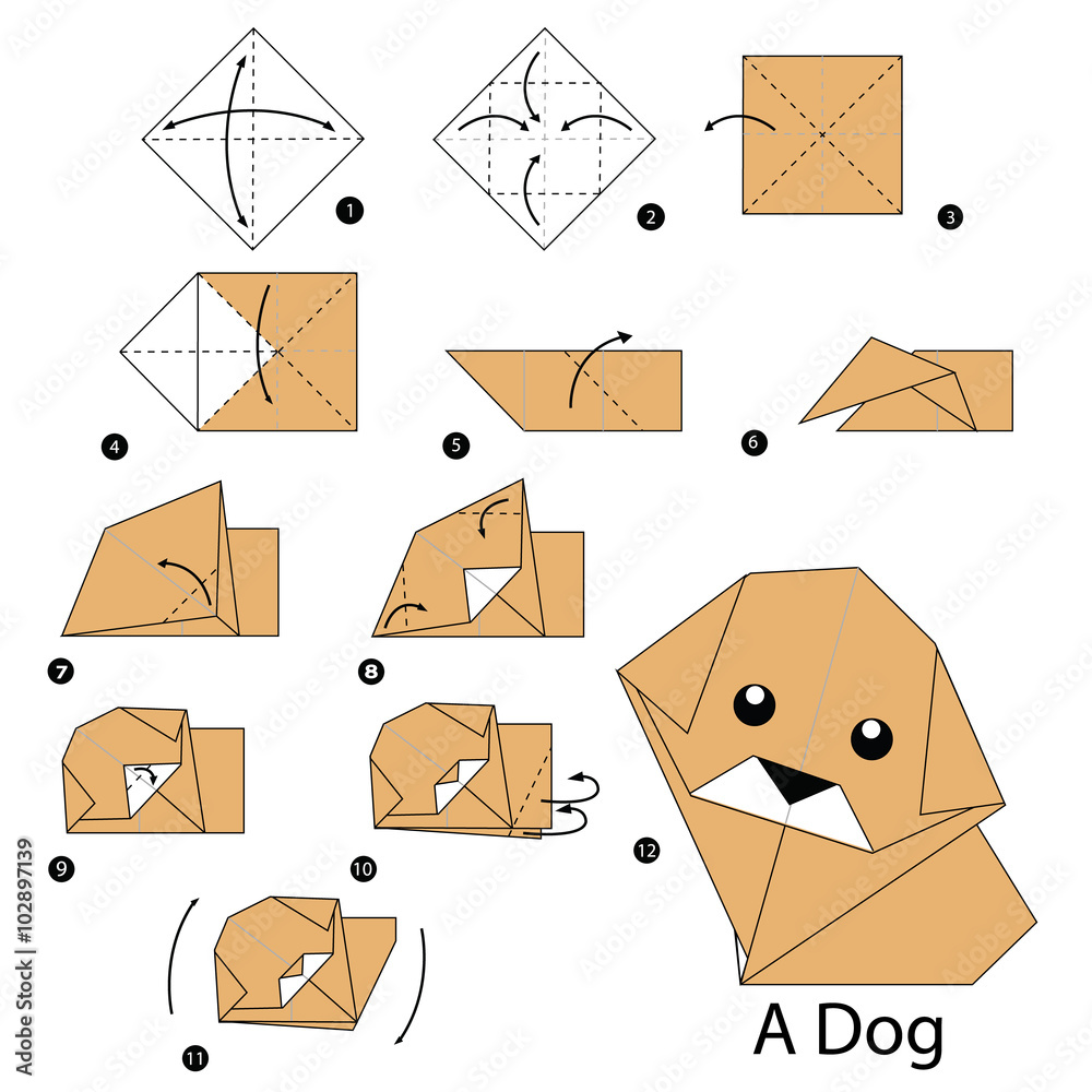 step by step instructions how to make origami dog. Stock Vector | Adobe ...