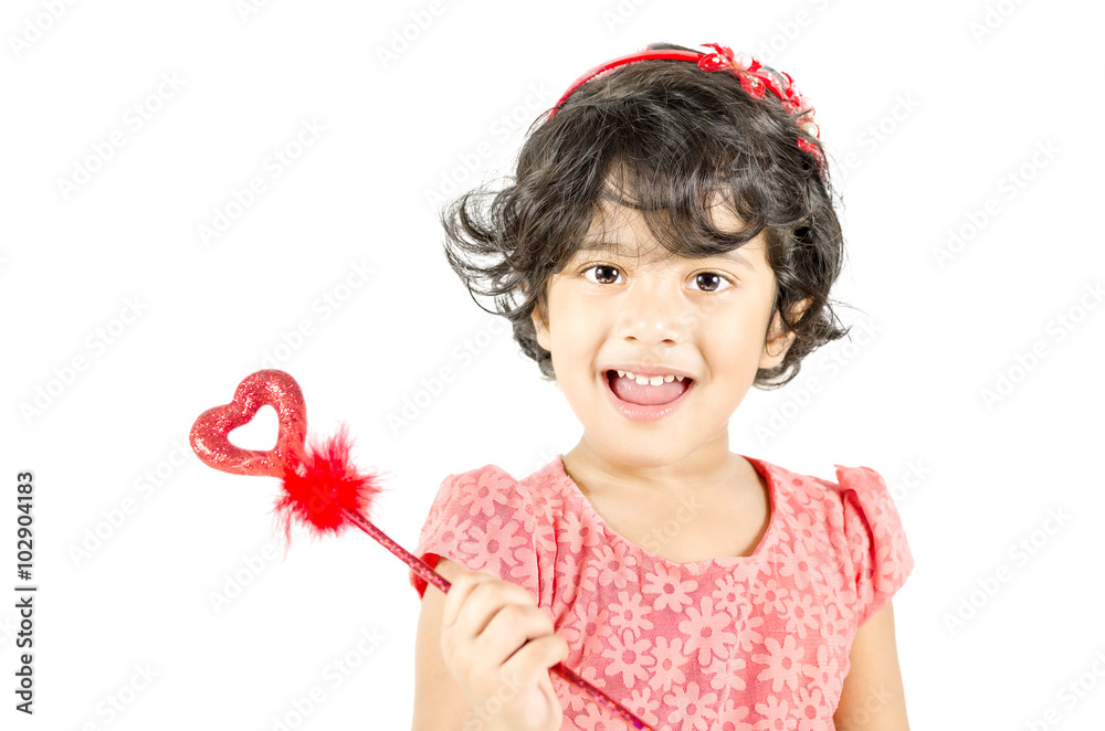 Little girl posing with love symbol isolated in white background Stock ...