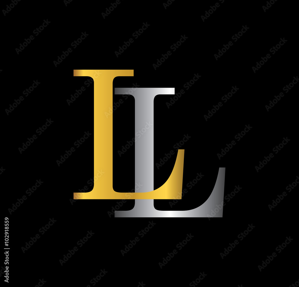 LL initial letter with gold and silver Stock Vector | Adobe Stock