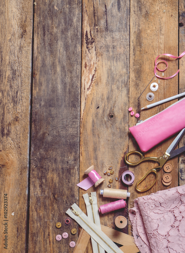 colorful Background with sewing tools Stock Photo | Adobe Stock