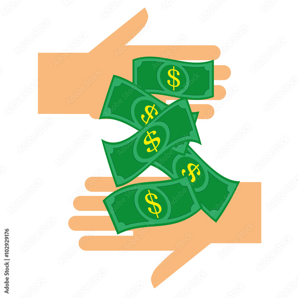 Paying and Earning Money concept with stylized dollar bills passing ...