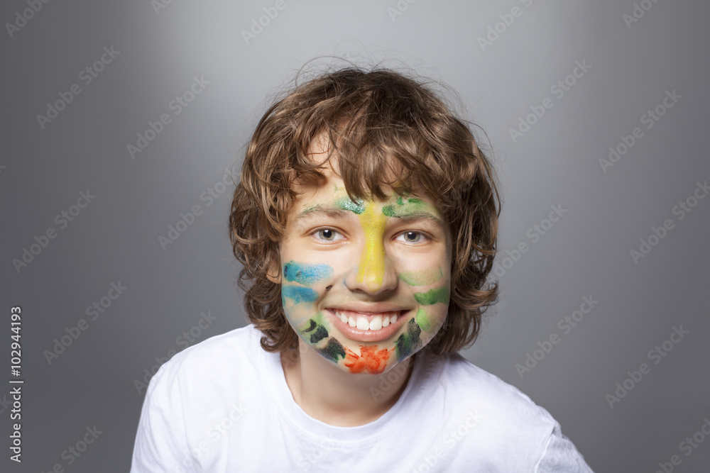 cheerful boy with painted face Stock Photo | Adobe Stock