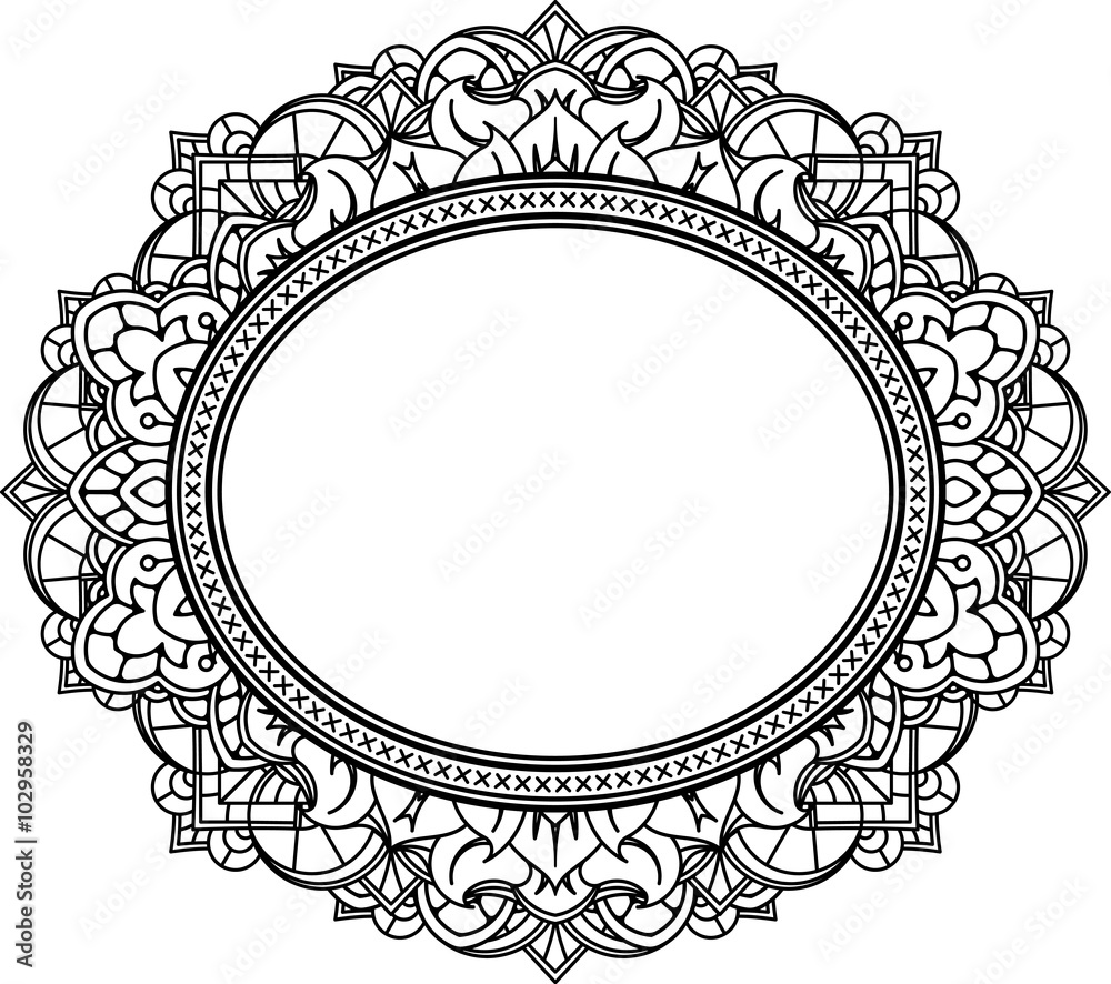 Rich decorated oval frame pattern. Vector decorative background Stock ...