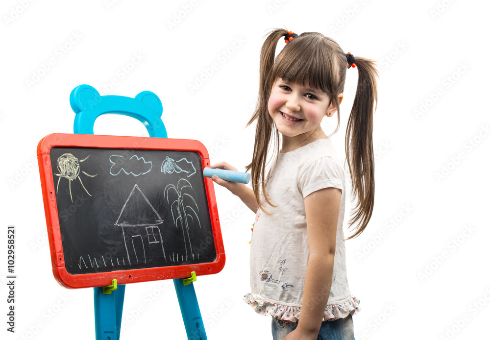 little girl drawing a chalk Stock Photo | Adobe Stock
