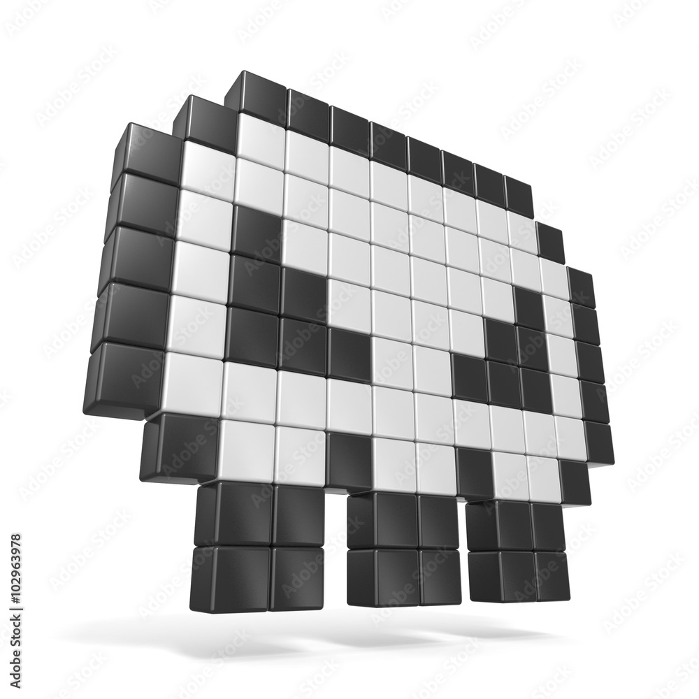 Pixelated 8bit skull icon. Side view. 3D render illustration isolated ...