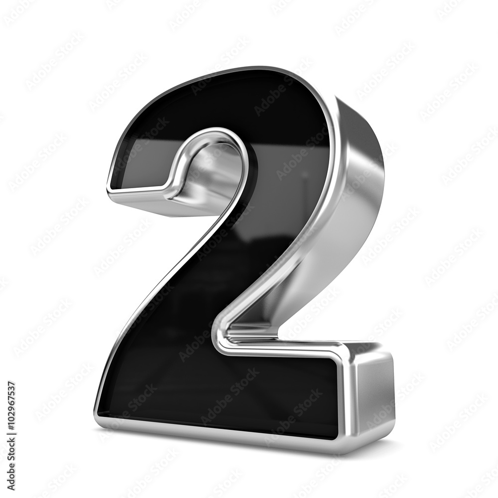 3d silver and black metal number 2 two isolated white background Stock ...