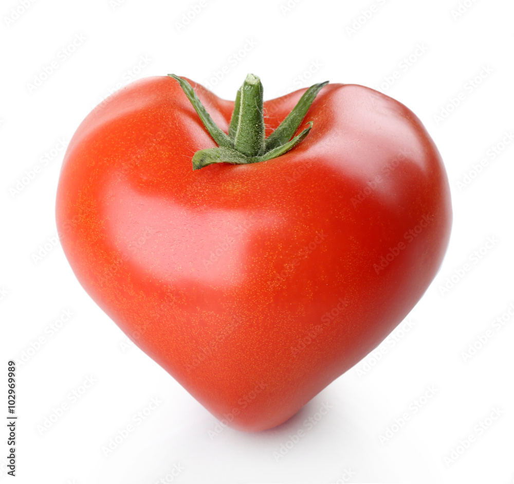 Single fresh tomato in heart shape isolated on white Stock Photo ...