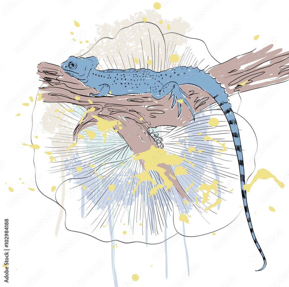 vector sketch of lizard with cute flowers Stock Vector | Adobe Stock