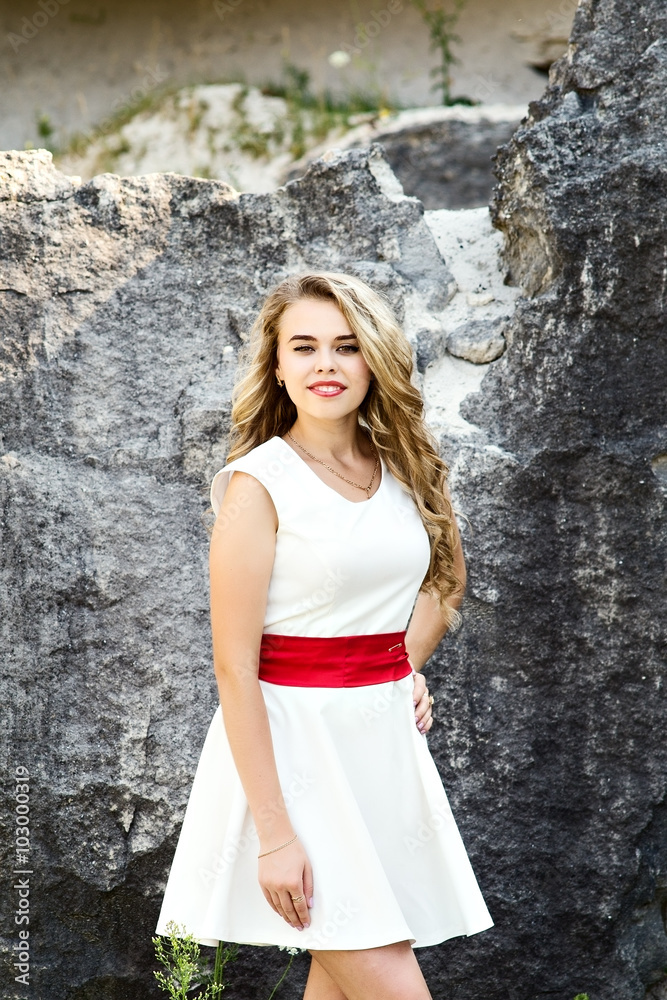 Beautiful model posing in the bosom of green nature Stock Photo | Adobe ...