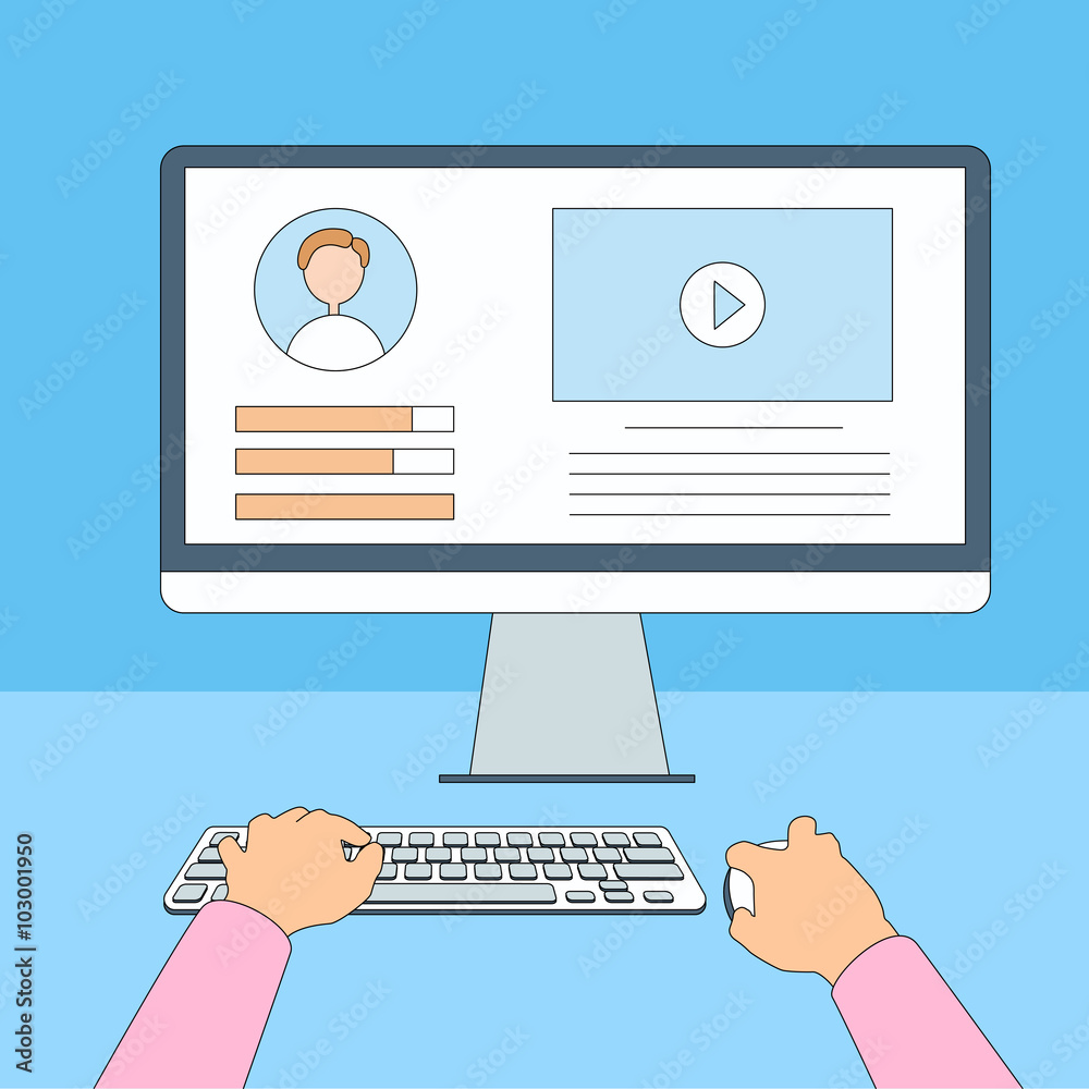 Desktop Hands Type Working Using Computer Thin Line Stock Vector ...