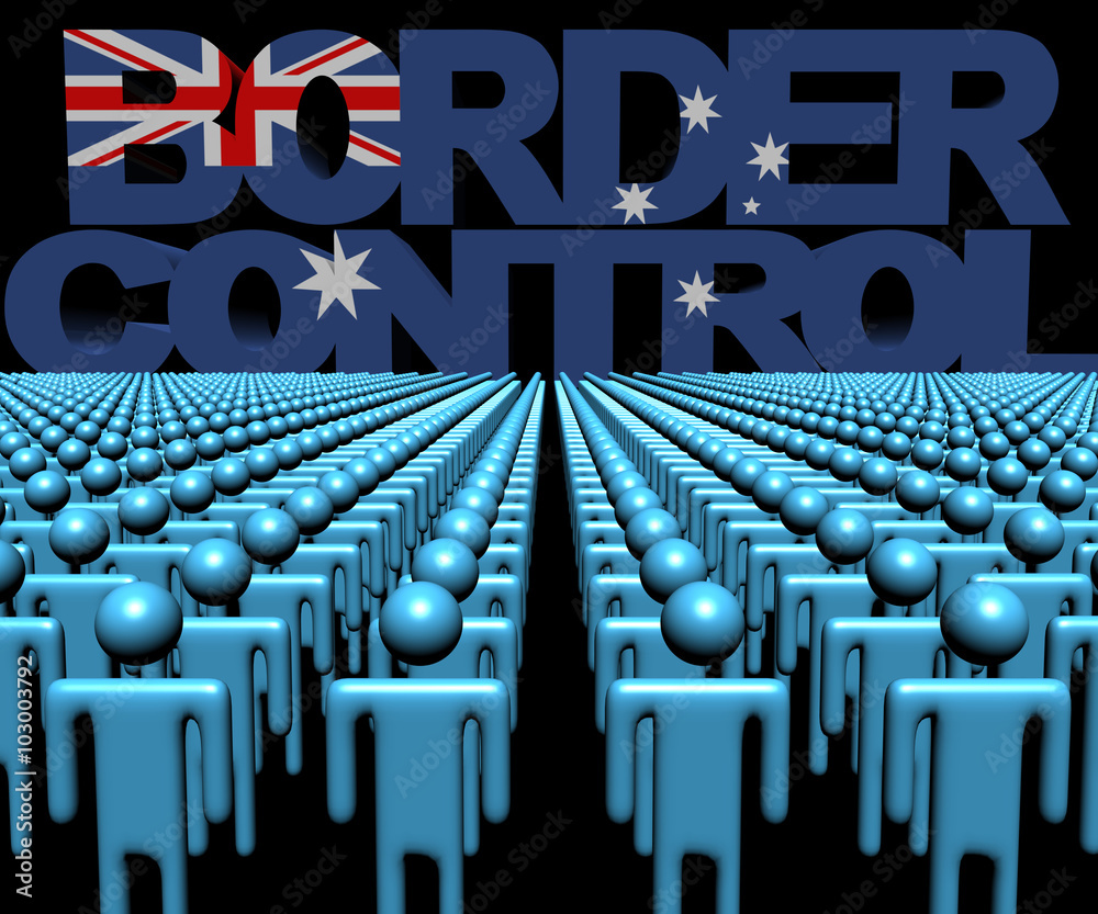 Border Control text with Australian flag and crowd of people ...