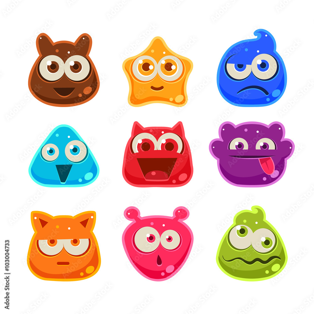 Colourful Jelly Characters with Emotions. Vector Illustration Stock ...