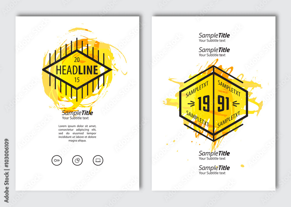 Vector Poster background template set. Watercolor blots, label ...