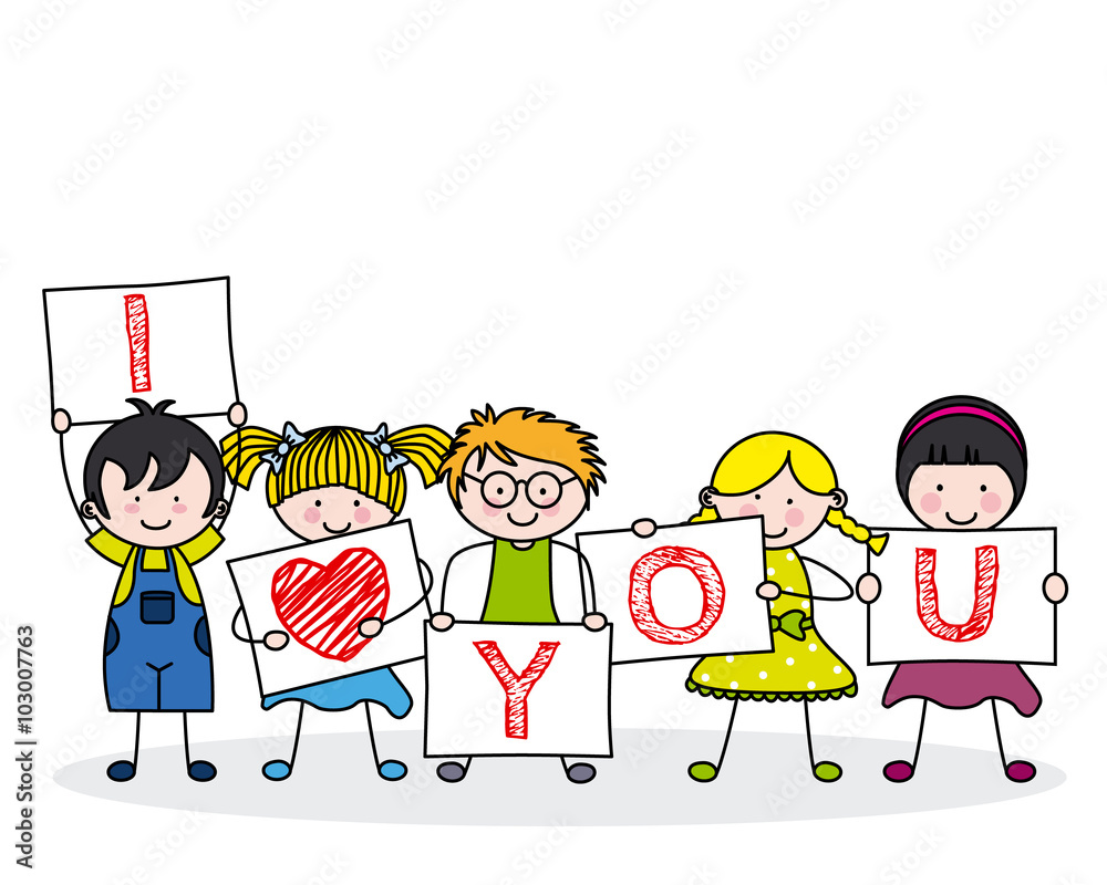 Children with posters i love you Stock Vector | Adobe Stock