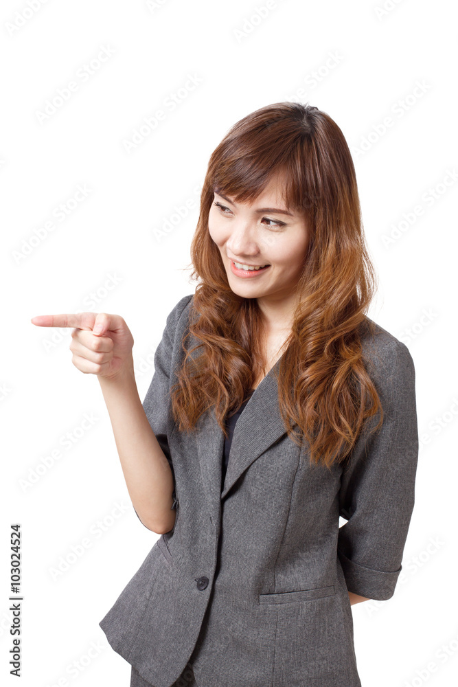 business woman pointing sideways Stock Photo | Adobe Stock