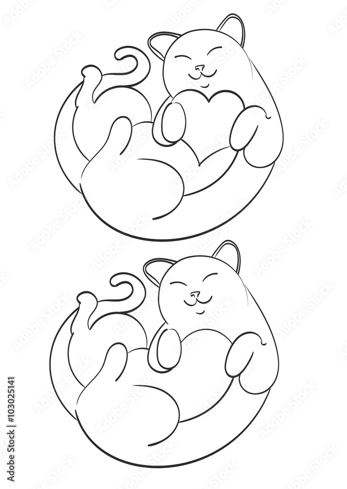 cute cartoon chibi cat Line Art - Vector Illustration Stock Vector ...
