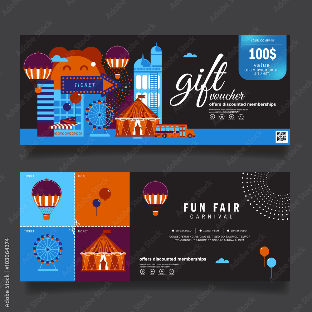 Vector illustration,Gift voucher template with modern pattern.Carnival ...