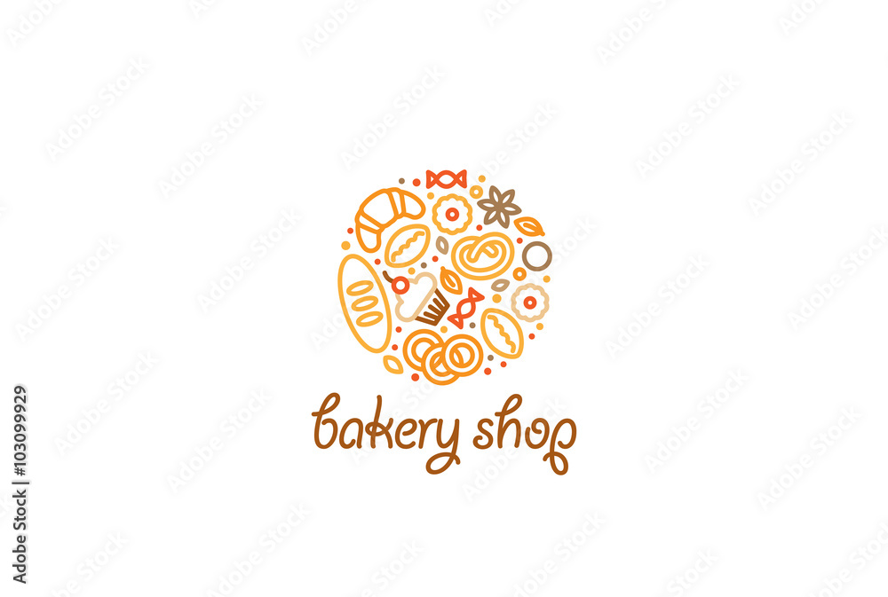 Bakery shop Logo design vector linear style Stock Vector | Adobe Stock