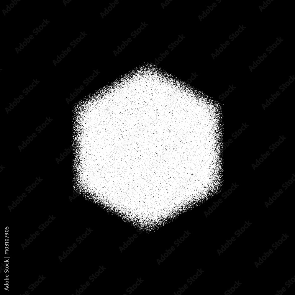 White abstract geometric shape, polygon, hex badge with film grain ...