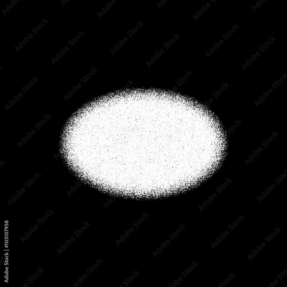 White abstract geometric shape, ellipse, oval badge with film grain ...